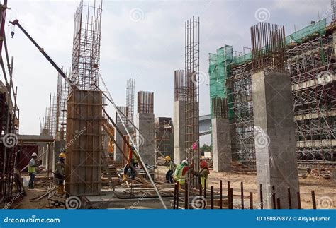 Reinforcement Concrete Column As Part Of Building Structure At The Construction Site Editorial
