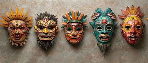 Traditional Hispanic Masks Used In Cultural Ceremonies Displayed