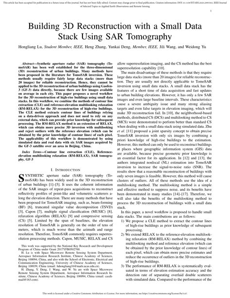 Pdf Building 3d Reconstruction With A Small Data Stack Using Sar