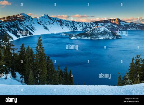 Crater Lake National Park Located In Southern Oregon During Winter