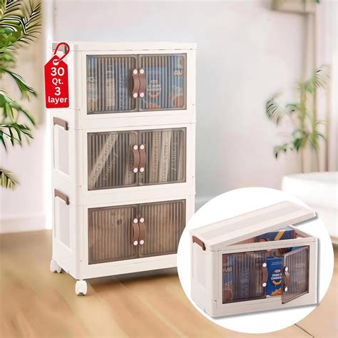 Proktik 3 Tier Collapsible 30 Qt Storage Bins White