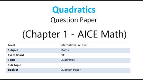 Chapter 1 Quadratics Aice Math 1 Past Exam Questions Youtube