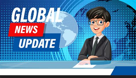 현대적인 스튜디오 환경에서 뉴스 앵커의 벡터 일러스트레이션 생생한 색상과 디지털 세계지도 배경을 특징으로합니다 고객 참여에 대한