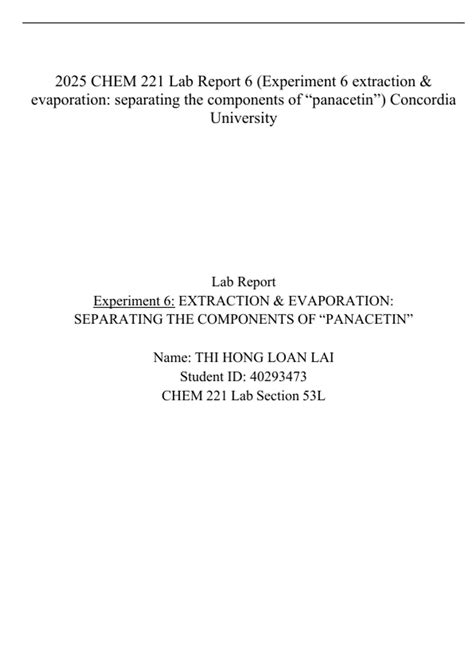 2025 Chem 221 Lab Report 6 Experiment 6 Extraction And Evaporation
