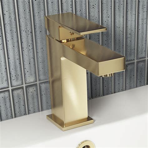 Arezzo Square Brushed Brass Tap Package Bath Shower Mixer Basin Tap