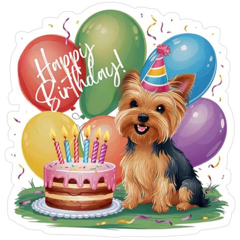 Celebrate Your Yorkies Birthday With A Paw Some Party Sticker Happy