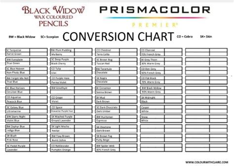 Black Widow To Prismacolor Pencil Conversion Chart Colour With Claires Ko Fi Shop Ko Fi ️
