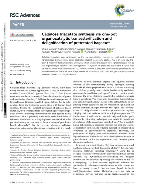 Pdf Cellulose Triacetate Synthesis Via One Pot Organocatalytic