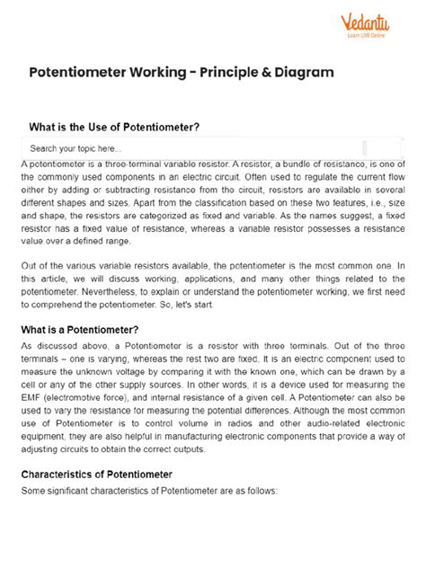 Potentiometer Working Principle And Diagram Pdf