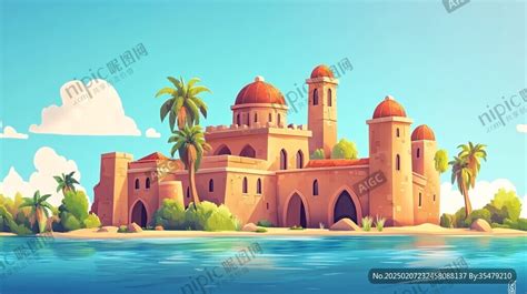 Ai创作图胡里炮王景点插画 原创卡通场景 文莱建筑插画 圣地亚哥插画宣传背景 海岛插画 旅游地标插画 清真寺插图 开罗插画宣传素材背景 旅游景点插画 扁平化场景插画 文莱插画宣传背景素材 风景