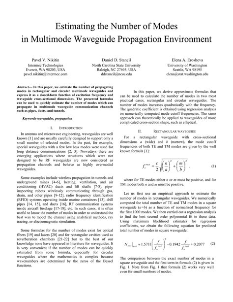 Pdf Estimating The Number Of Modes In Multimode Waveguide Propagation