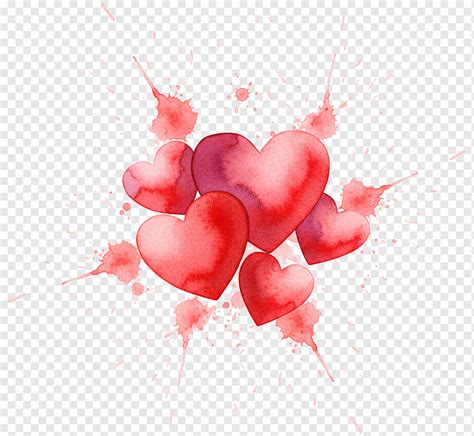 Watercolor Valentines Hearts With Watercolor Splashes Png Designed