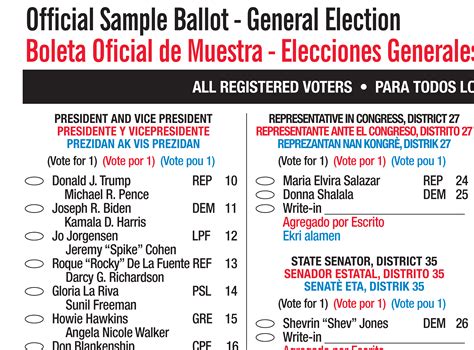 Usa Official Ballot Presidential Elections 2020 Templates At