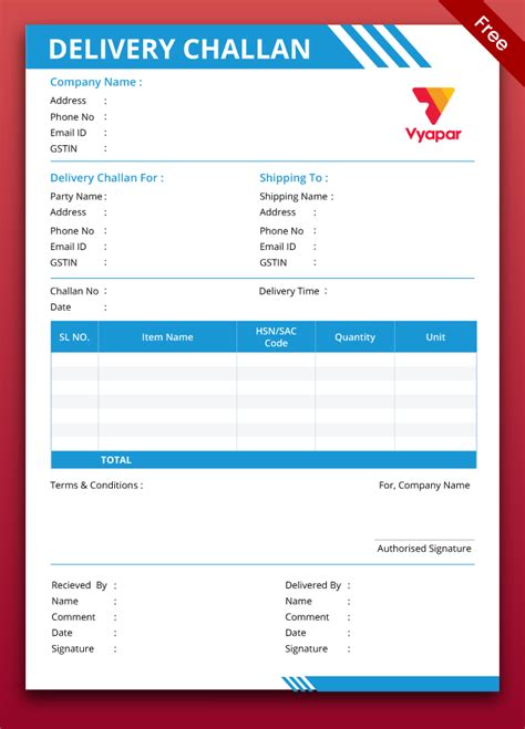 Delivery Challan Format In Excel Word Pdf Free Download