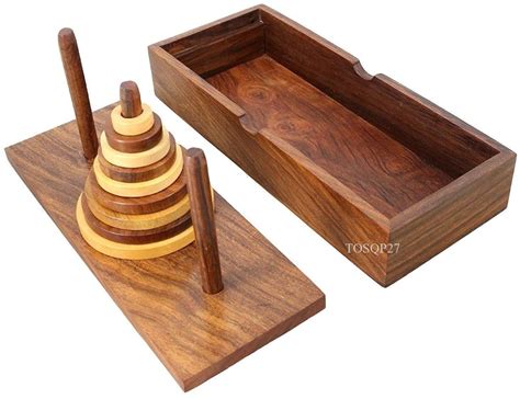 T Tower Hanoi Puzzle Dhf10 Brainteaser Game Tower Of Hanoi 9 Ring Wooden Best Artisan Crafted