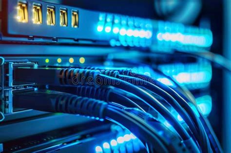 Network Cables Connected To Switch Close Up Of Data Center Hardware Technology Stock