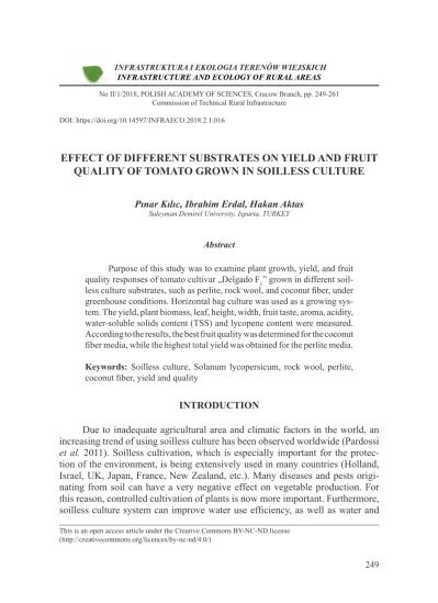 Effect Of Different Substrates On Yield And Fruit Quality Of Tomato