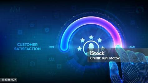 고객 만족 고객 설문조사 및 피드백 분석 와이어프레임 손이 최대 위치 원 진행률 표시줄까지 당겨집니다 마케팅의 Ai 및 자동화 기술 벡터 일러스트 레이 션입니다 개발에 대한