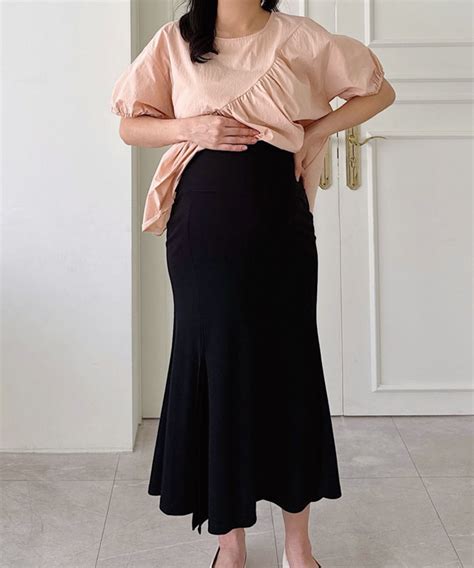 숩이룸 날씬해보이는 임부복 골지 머메이드 스커트 A라인 치마 주름 롱 밴딩 만삭 임산부스커트 빅사이즈 임산부하객룩 태교여행 주수 임산부치마