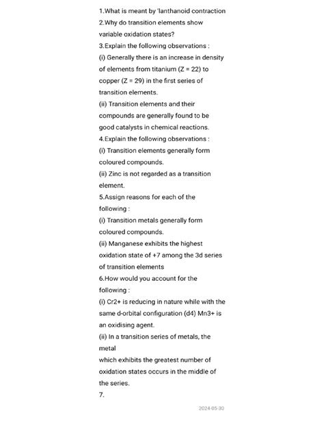 D Block Elements Pdf