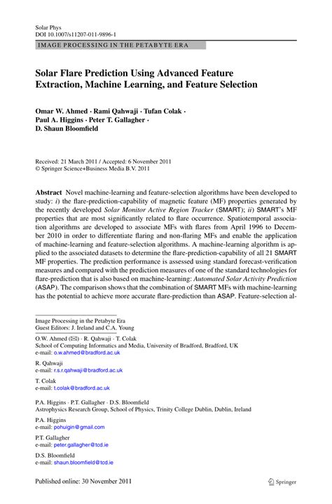 Pdf Solar Flare Prediction Using Advanced Feature Extraction Machine Learning And Feature