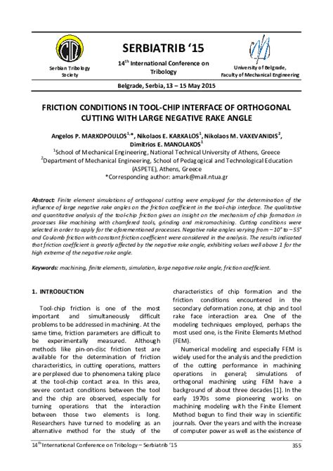 Pdf Friction Conditions In Tool Chip Interface Of Orthogonal Cutting With Large Negative Rake