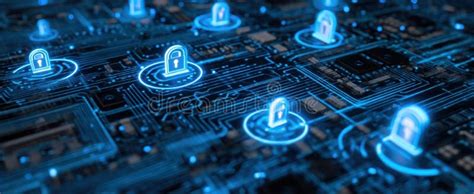 The Digital Network Showcasing Cybersecurity Locks On A Circuit Boardai Generated Image Stock