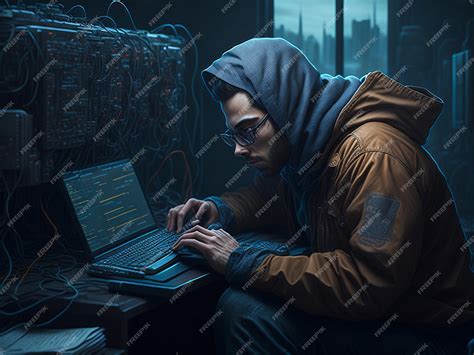 Premium Ai Image Smart Male It Programer Working On Desktop Computer In Data Center System