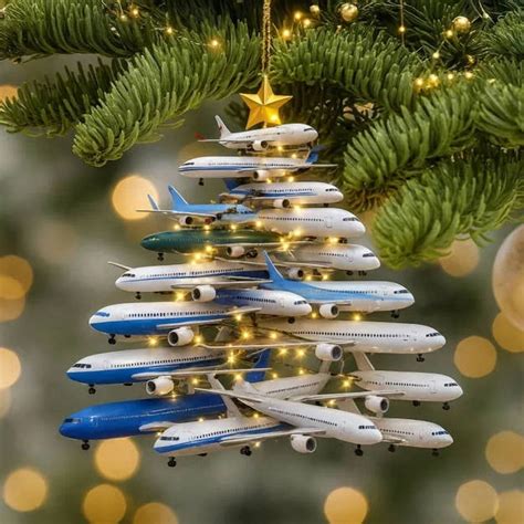 ‌christmas Tree Airplane Ornaments Set 2d Stacked Plane Xmas