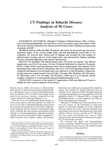Pdf Ct Findings In Kikuchi Disease Analysis Of 96 Cases