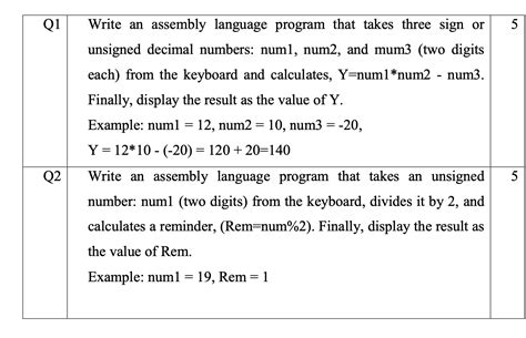 Solved Begin Tabular Cc Hline Q1 And Write An Assembly