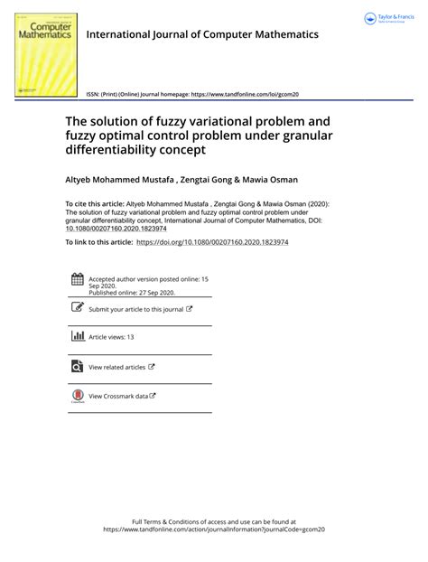 Pdf The Solution Of Fuzzy Variational Problem And Fuzzy Optimal Control Problem Under Granular