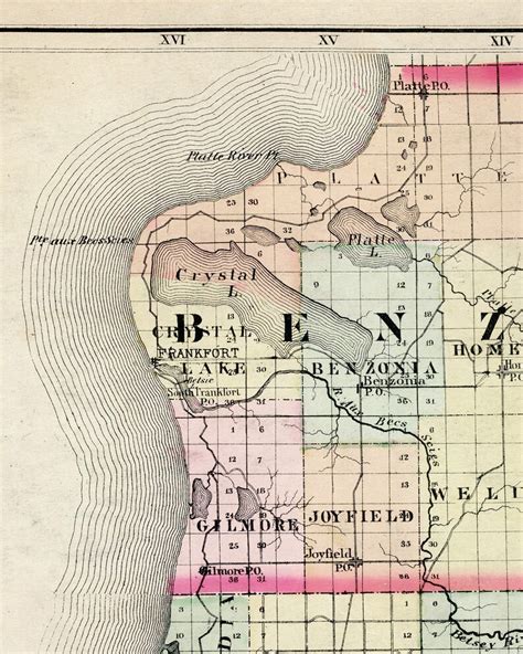 Vintage Benzie County And Manistee County Michigan Map Art Etsy