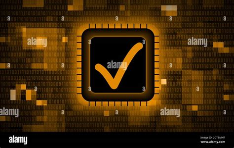 Ok Symbol On Chip Sensor Abstract Background Of Blurred Binary Code In Orange Quality