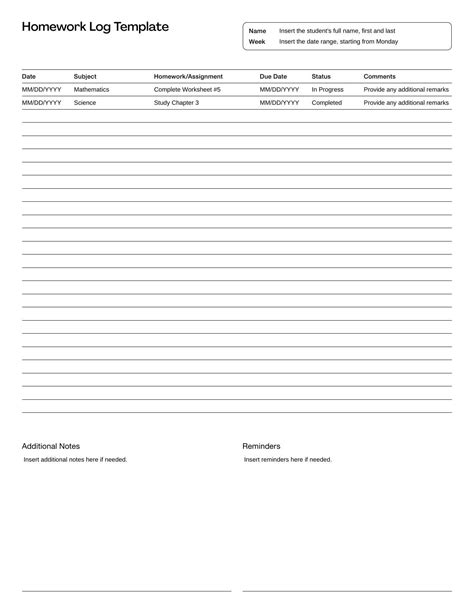 Homework Log Template Fill And Sign With Lumin