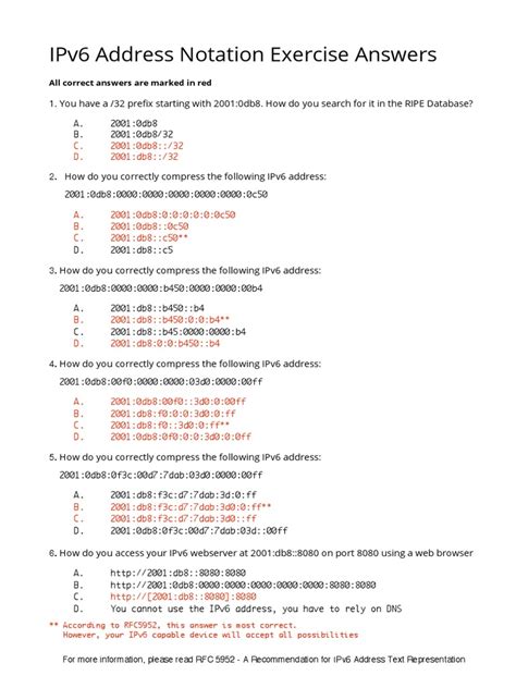 Basicipv6 Exercises Solutions Notation Pdf Computers