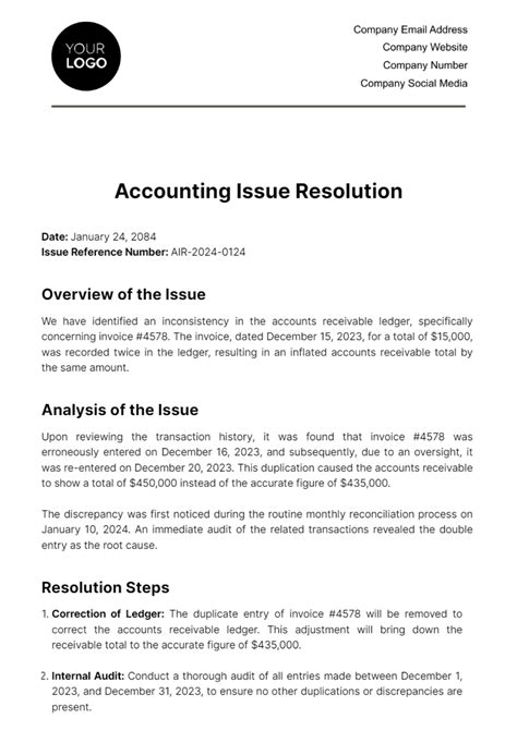 Free Accounting Issue Resolution Template To Edit Online