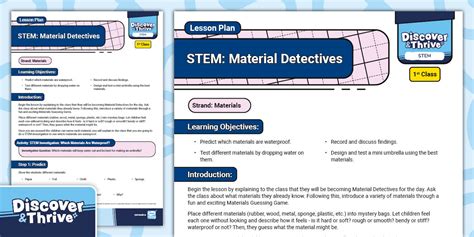 Stem Materials Material Detectives Lesson Plan 1st Class