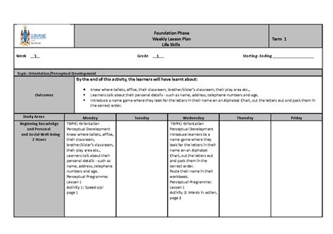 Life Skill Lesson Plan For Grade 1 At Julian Lentini Blog