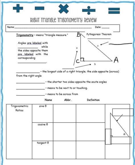Right Triangle Trig Guided Review And Practice Editable Pre Calc And Trig