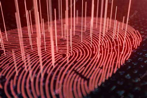 3d 그림 지문 스캔은 생체 인식을 통한 보안 액세스를 제공합니다 개념 지문 해킹 위협 바이너리 코드가 있는 지문 디지털 보안의 개념입니다 프리미엄 사진