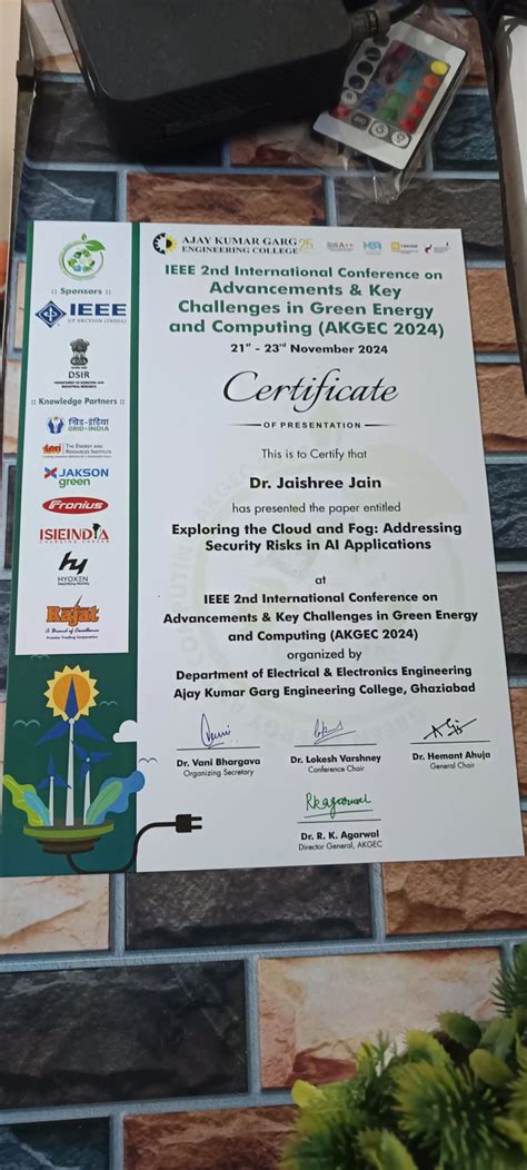 Ieee Conference Paper Presentation Dr Jaishree Jain Smieee