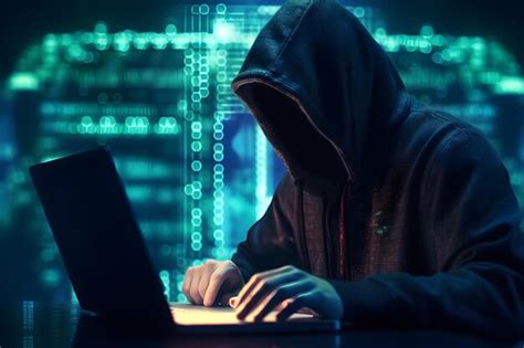 해커 타이핑 컴퓨터 사이버 범죄 사이버 공격 다크 웹 Ai의 개념 생성 프리미엄 사진
