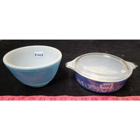 Pyrex Blue Primary Bowl And 500 Ml Colonial Mist Casserole 1983 86 Schmalz Auctions