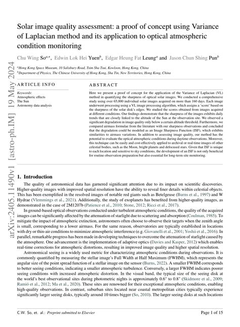 Pdf Solar Image Quality Assessment A Proof Of Concept Using Variance Of Laplacian Method And