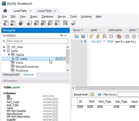 Parts Mysql Parts Schemas And Tables