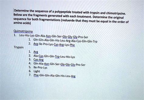 Deecermine The Sequence Of A Polypeptide Treated With Trypsin And