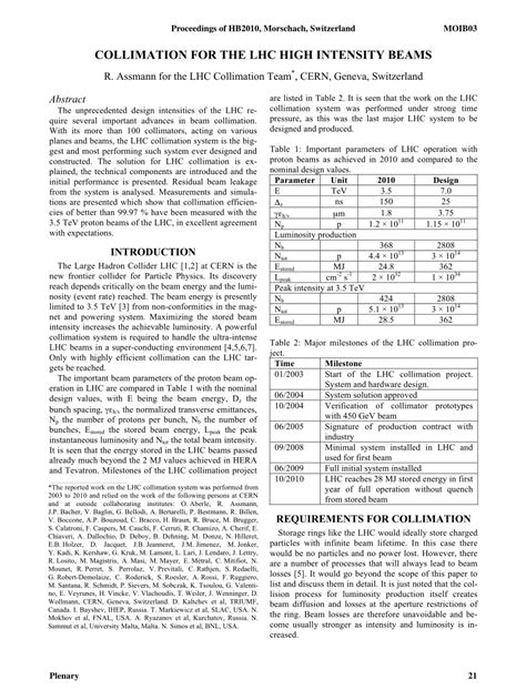 Pdf Collimation For The Lhc High Intensity Beams