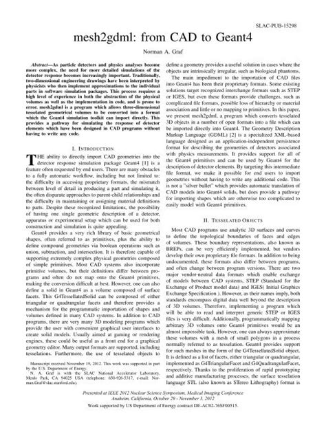 mesh2gdml from cad to geant4 slac