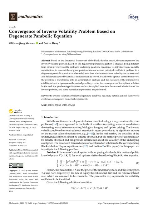 Pdf Convergence Of Inverse Volatility Problem Based On Degenerate Parabolic Equation